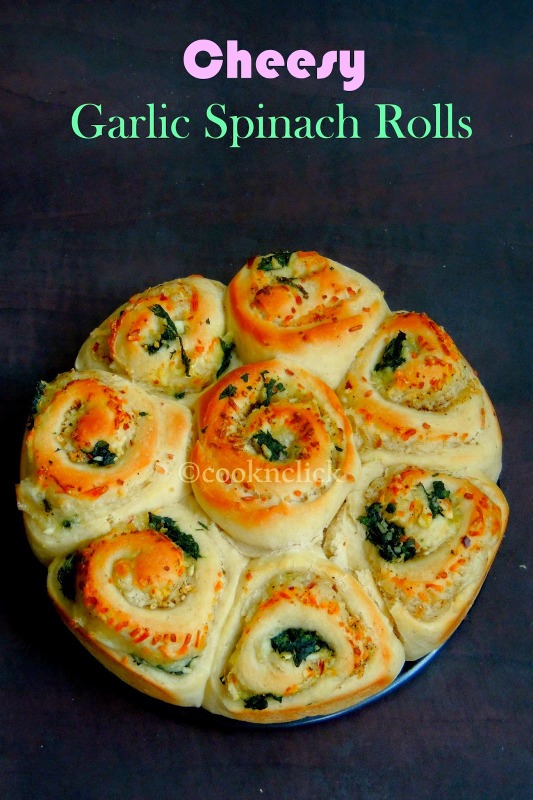 Cheesy garlic spinach rolls, garlic spinach cheese rolls - Ribbons to ...